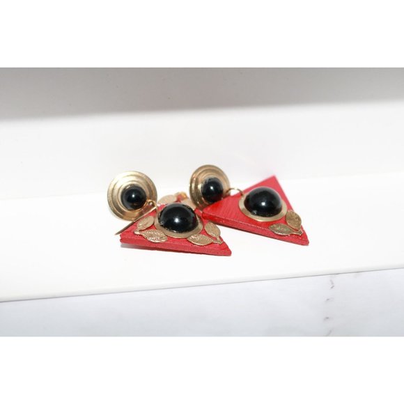 Jewelry | Vintage Mixedmaterial Triangular Angular Red And Black Gem ...